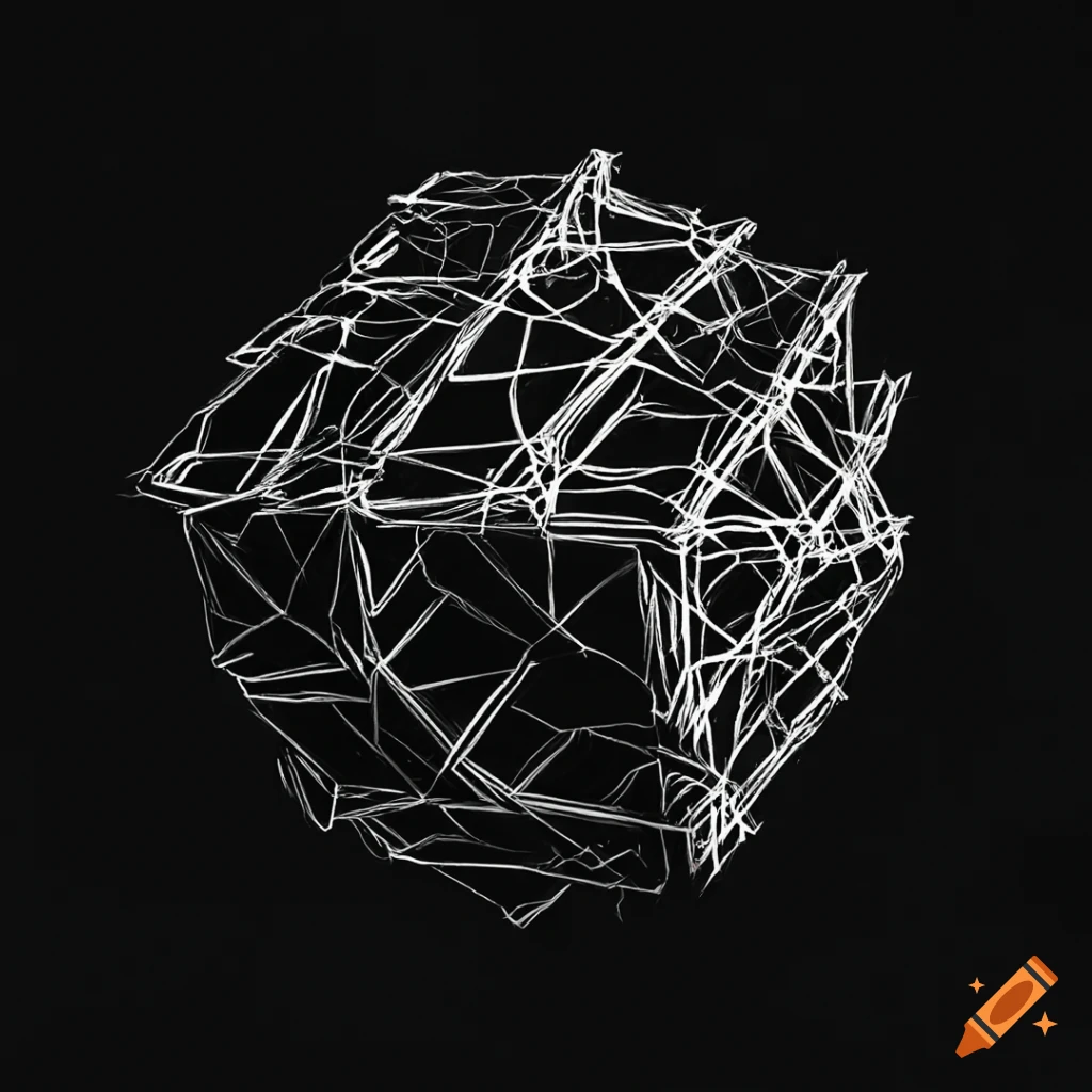 4d cube in strong black line drawing on Craiyon