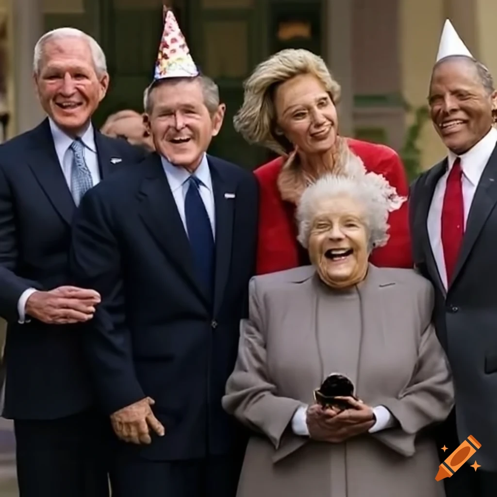 George w. bush celebrating birthday with cheerful family and friends on ...