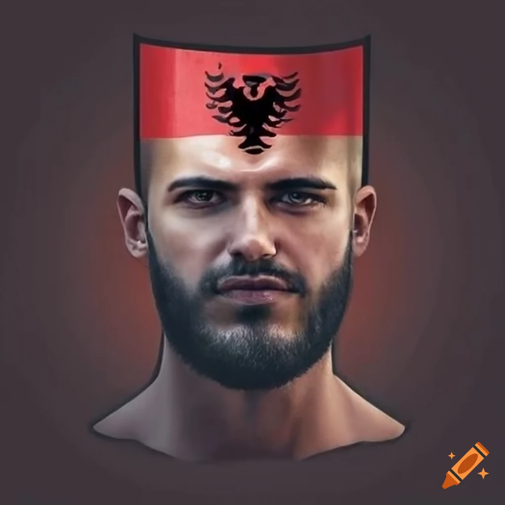 Patriotic albanian man with flag on Craiyon