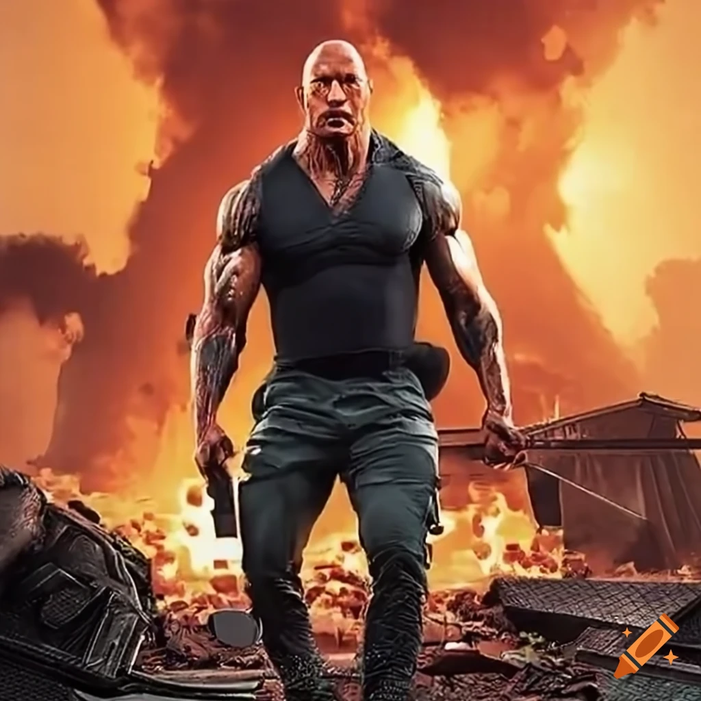 Dwayne 'the rock' johnson in action during a massive earthquake on Craiyon