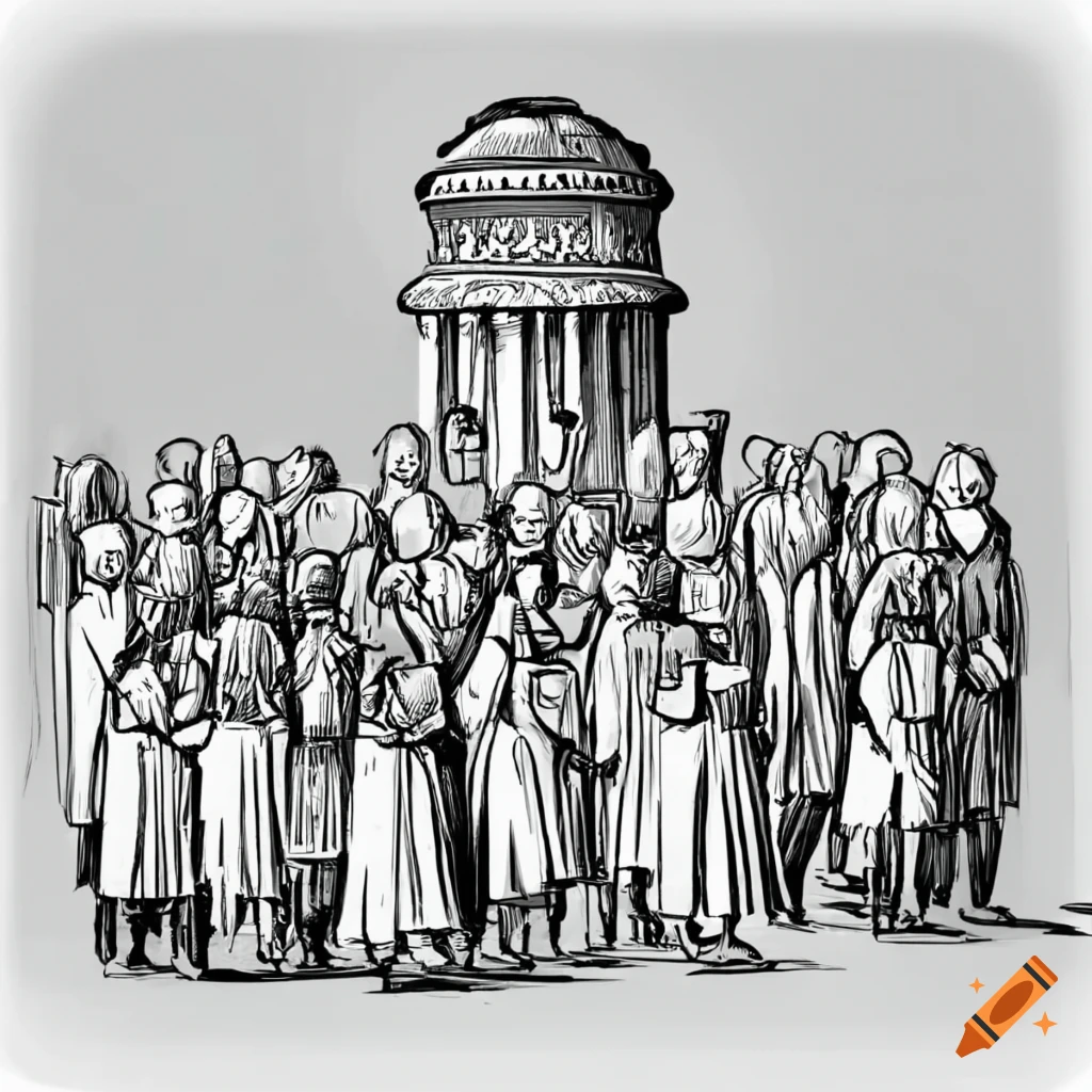 Crowd in roman empire queue in cartoon style on Craiyon