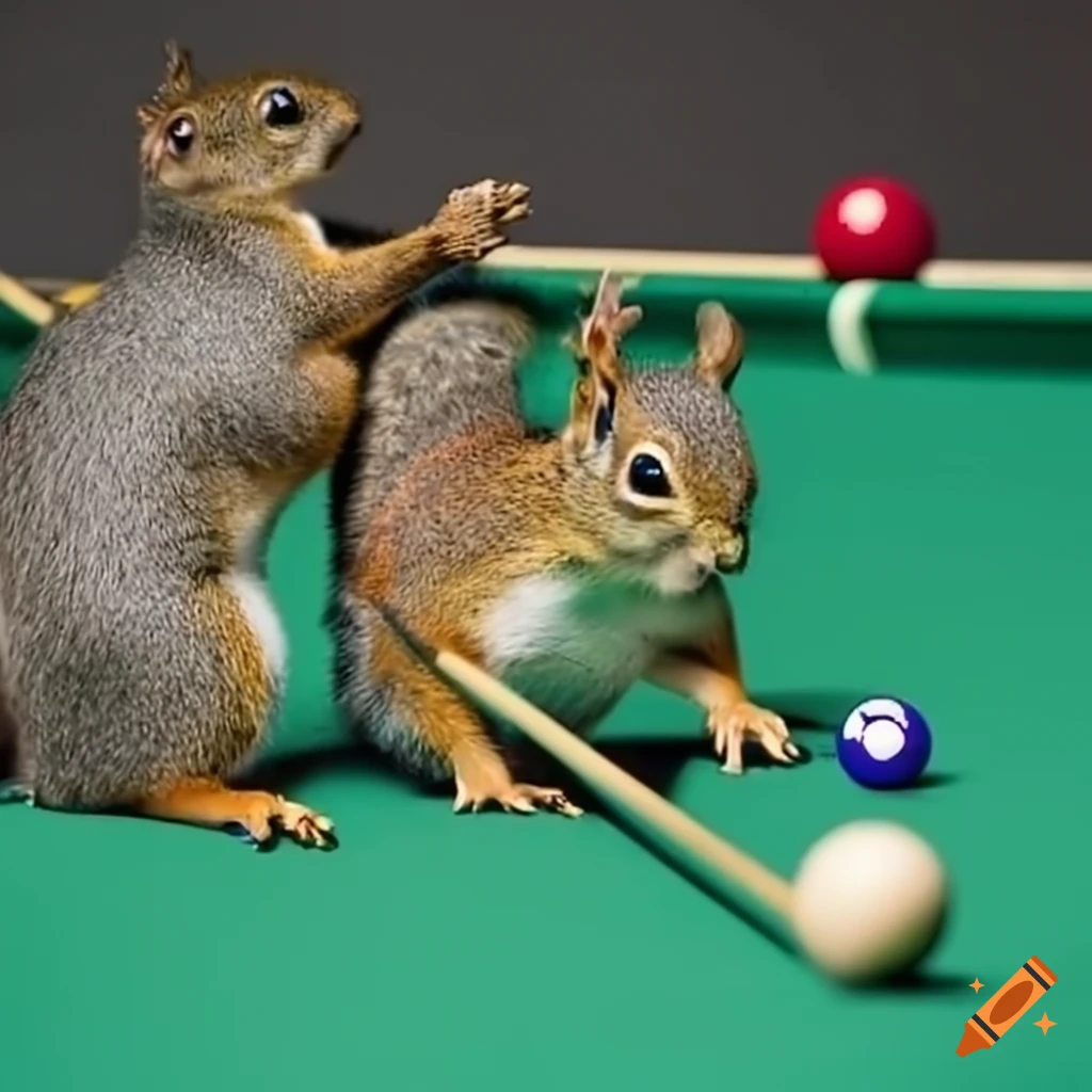 Two squirrels playing billiards on Craiyon