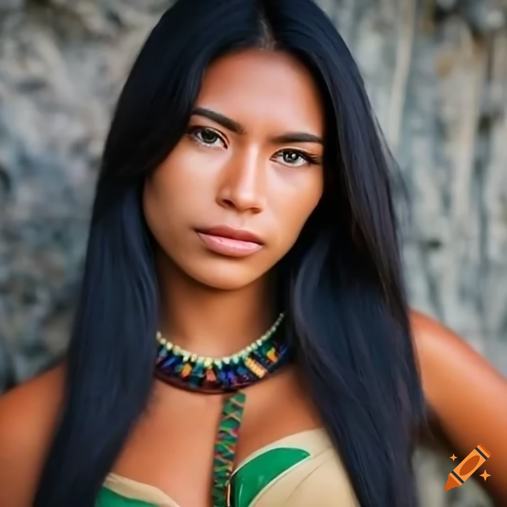 Portrait of a young brazilian native american woman in explorer attire ...