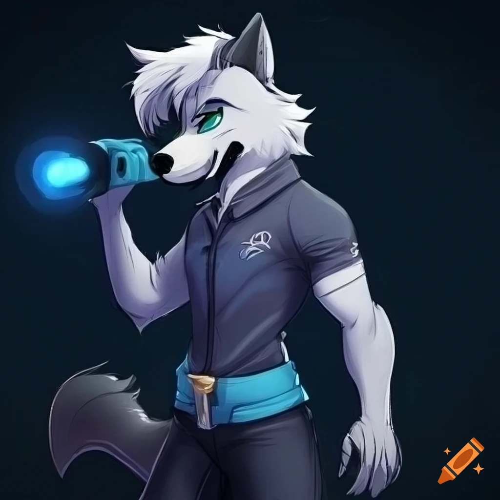 Wolf fursona reference sheet with anthro white wolf male OC on Craiyon