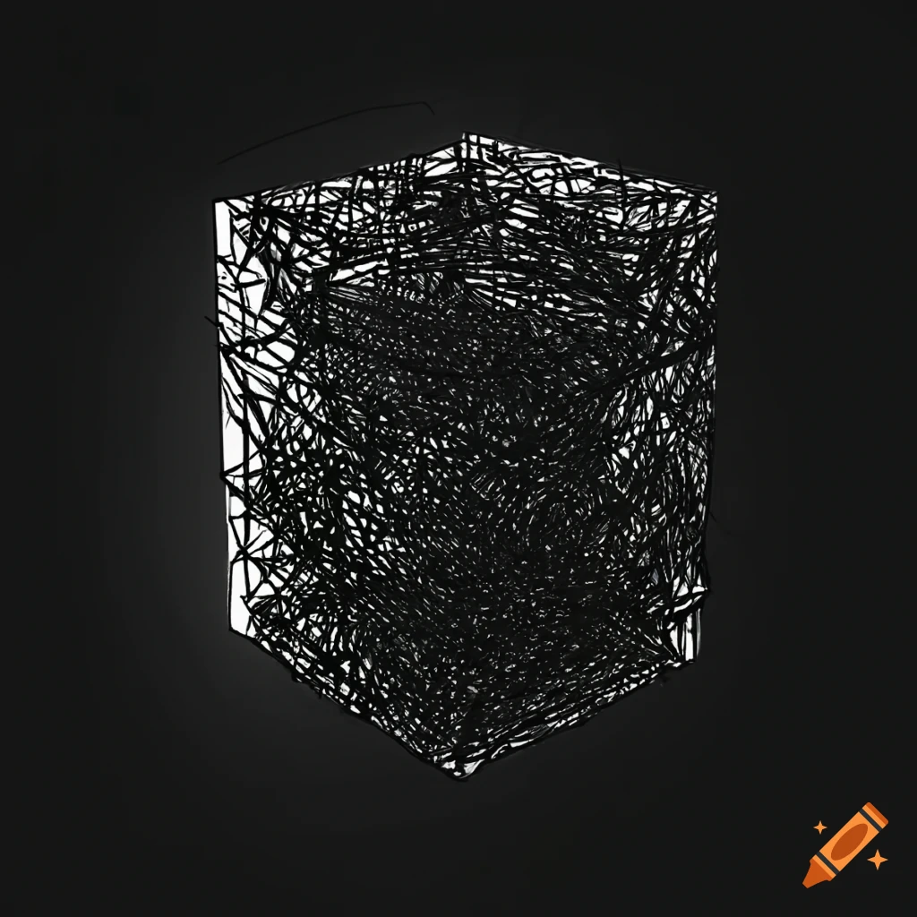 4d cube in strong black line drawing on Craiyon