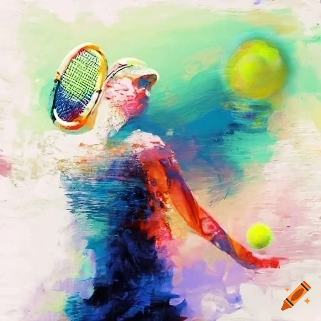Abstract tennis painting with TRYB text overlay on Craiyon