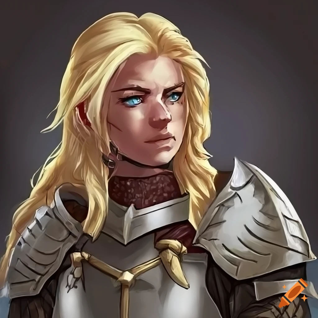 Dnd paladin in plate armor with a broken battle axe on Craiyon