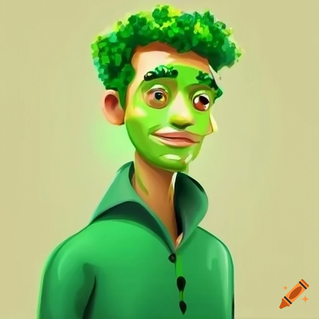 Eco-friendly green man in cartoon style on Craiyon