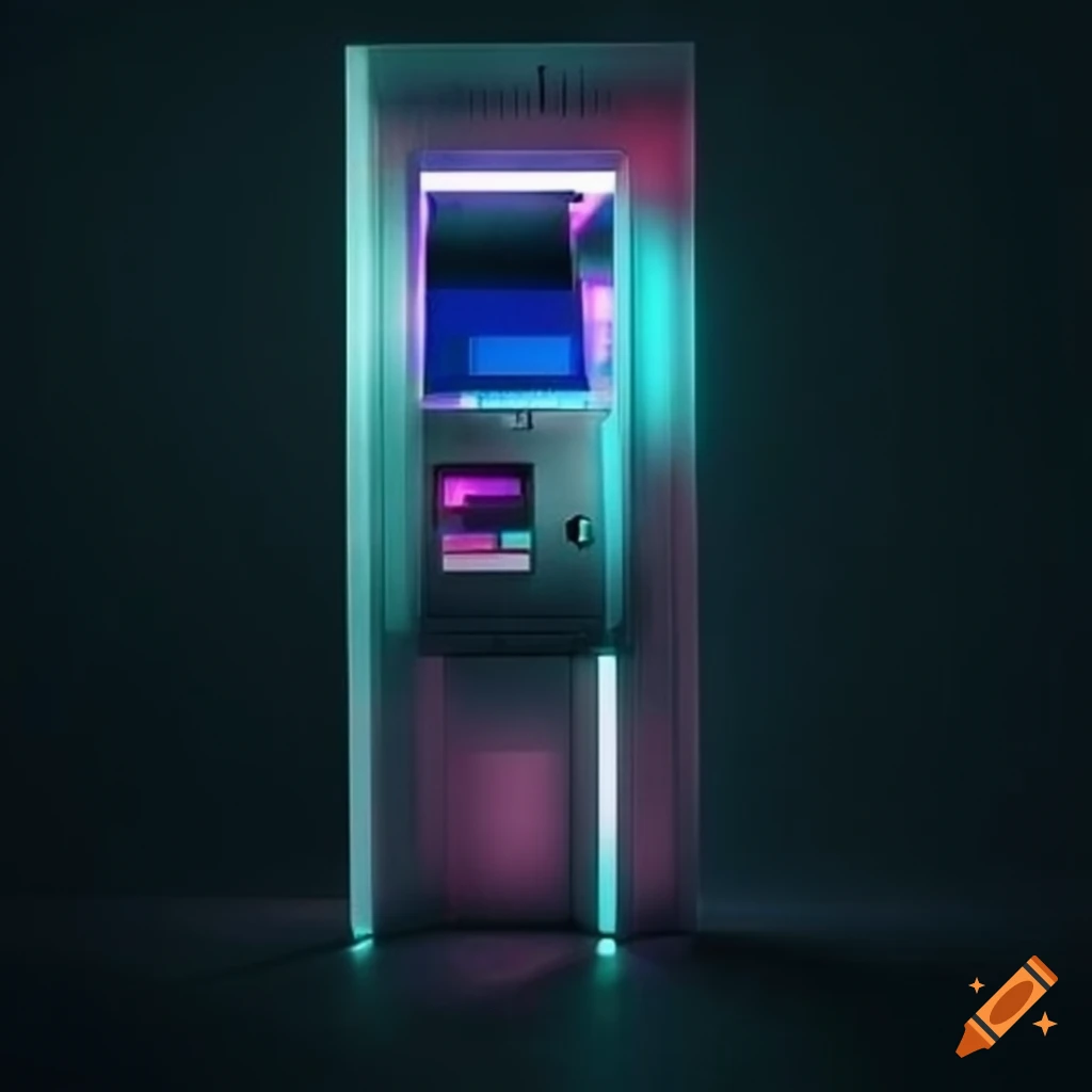 Dystopian modern cyberpunk ATM with sleek lighting on Craiyon