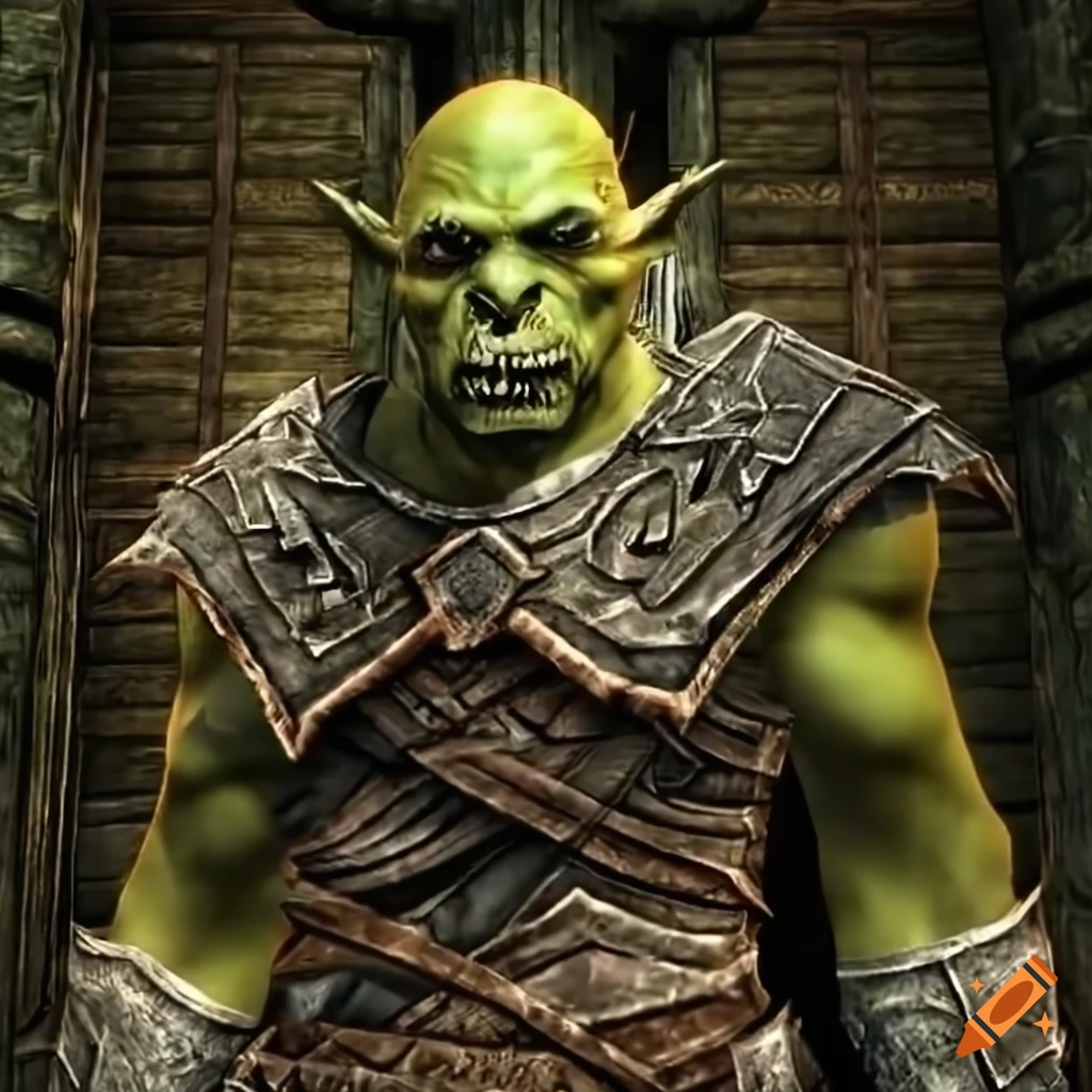 Skyrim orc standing proudly at the gate on Craiyon