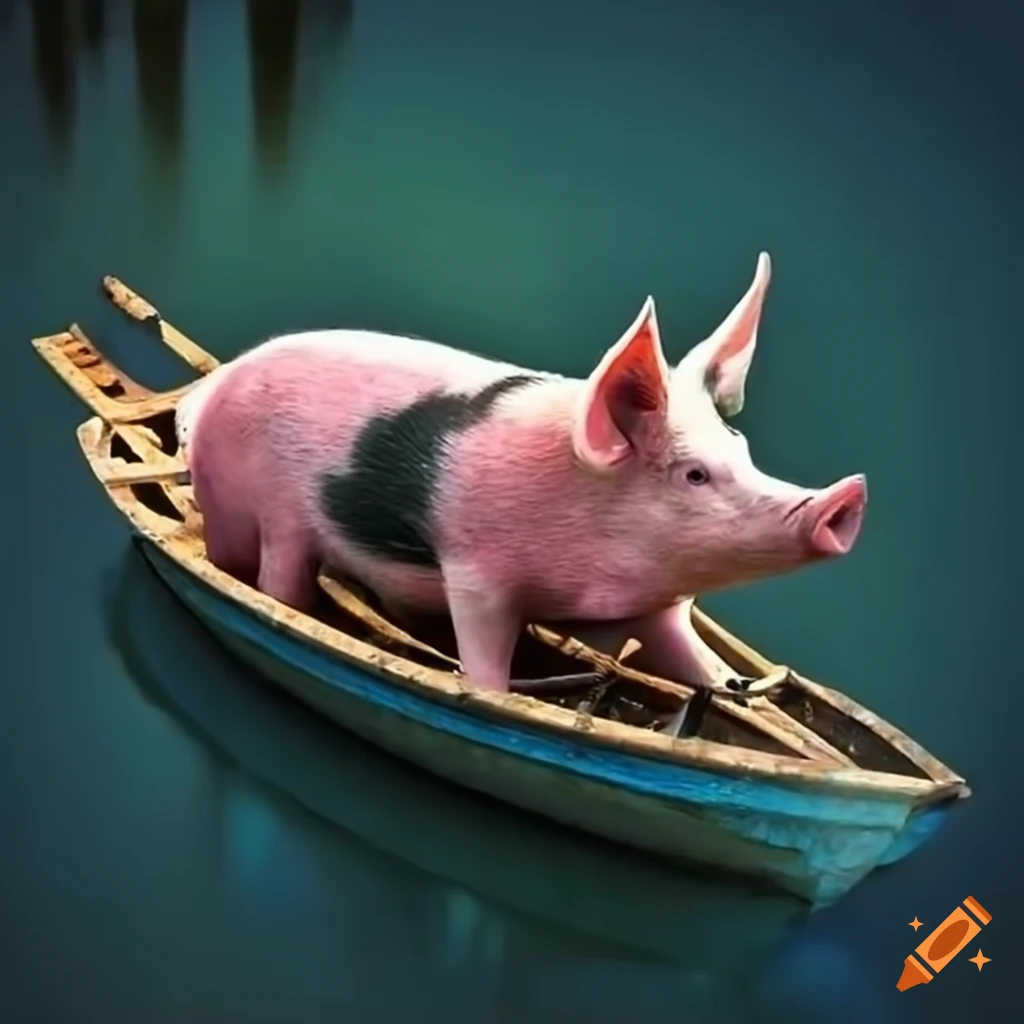 Pigs rowing in a boat on Craiyon