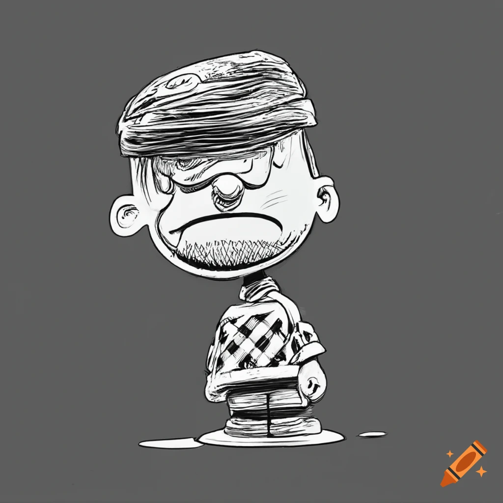 Illustration of grown sad charlie brown with full beard in classic ...