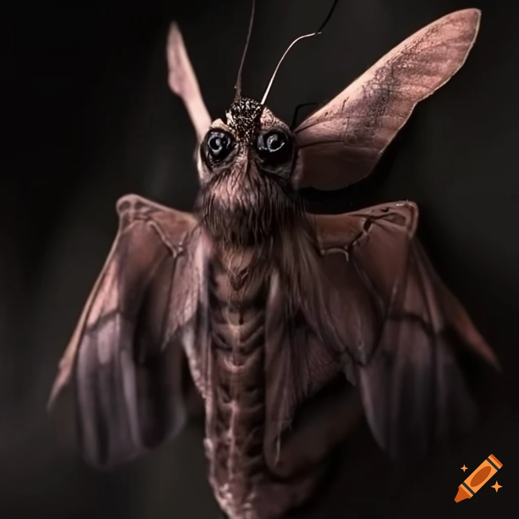 Realistic humanoid dark-haired moth on Craiyon