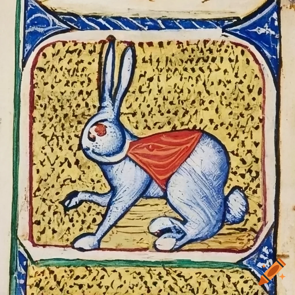 Medieval illustration of a rabbit holding a sword on Craiyon