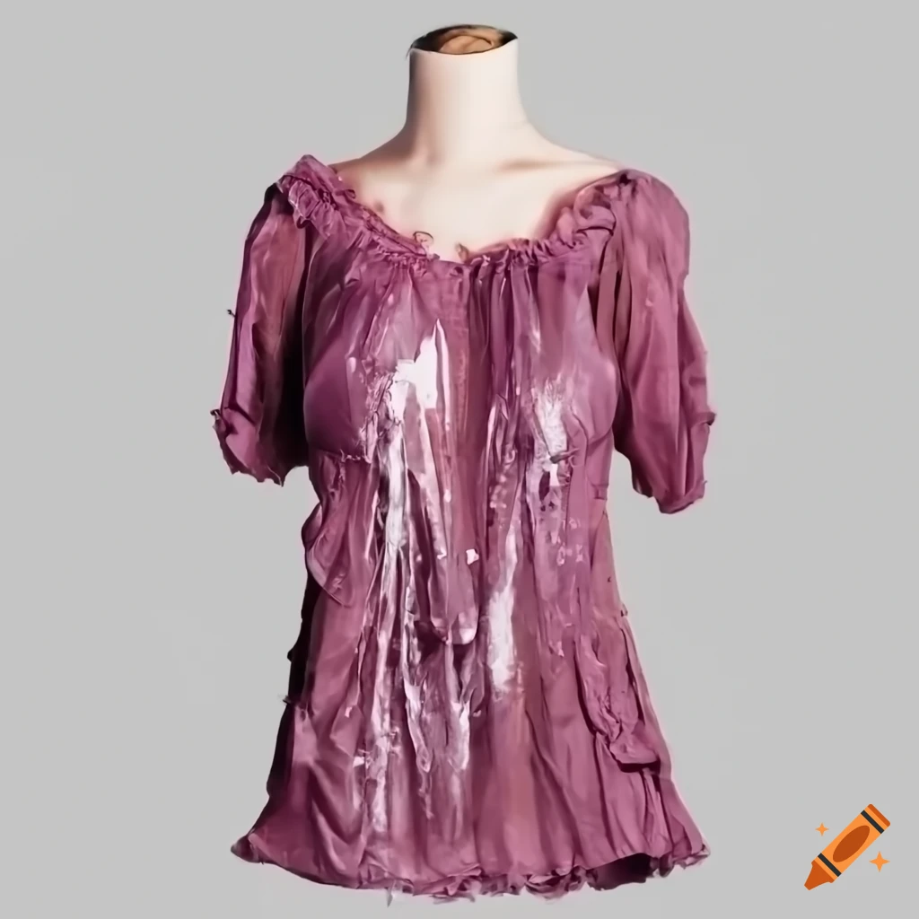 Distressed plastic blouse front view in 4k resolution on Craiyon