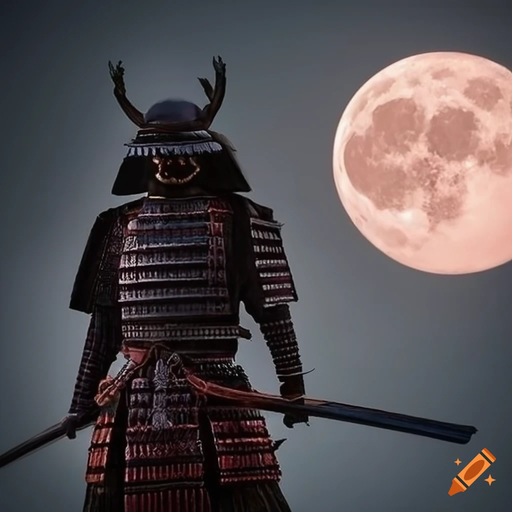 Mysterious samurai under blooming sakura tree with rising moon on Craiyon