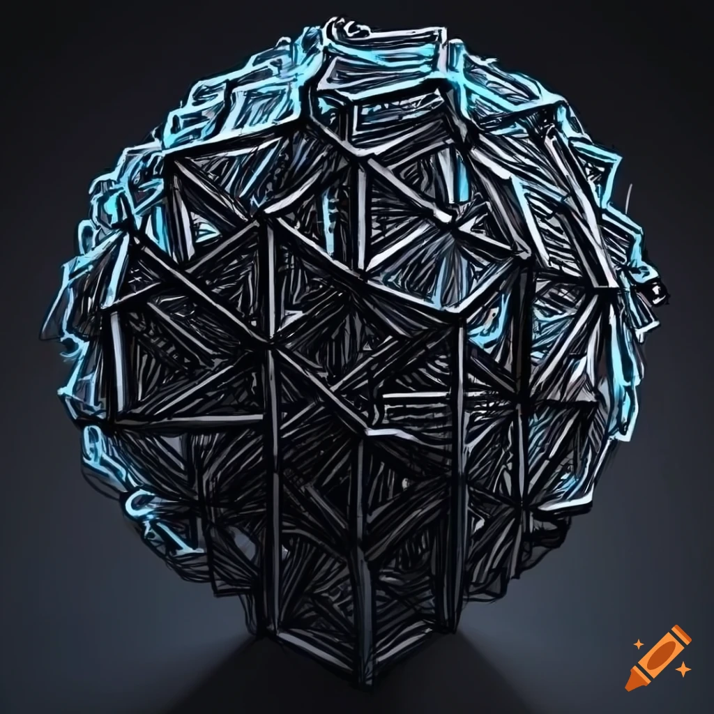 Abstract 4d cube in intricate black line drawing on Craiyon