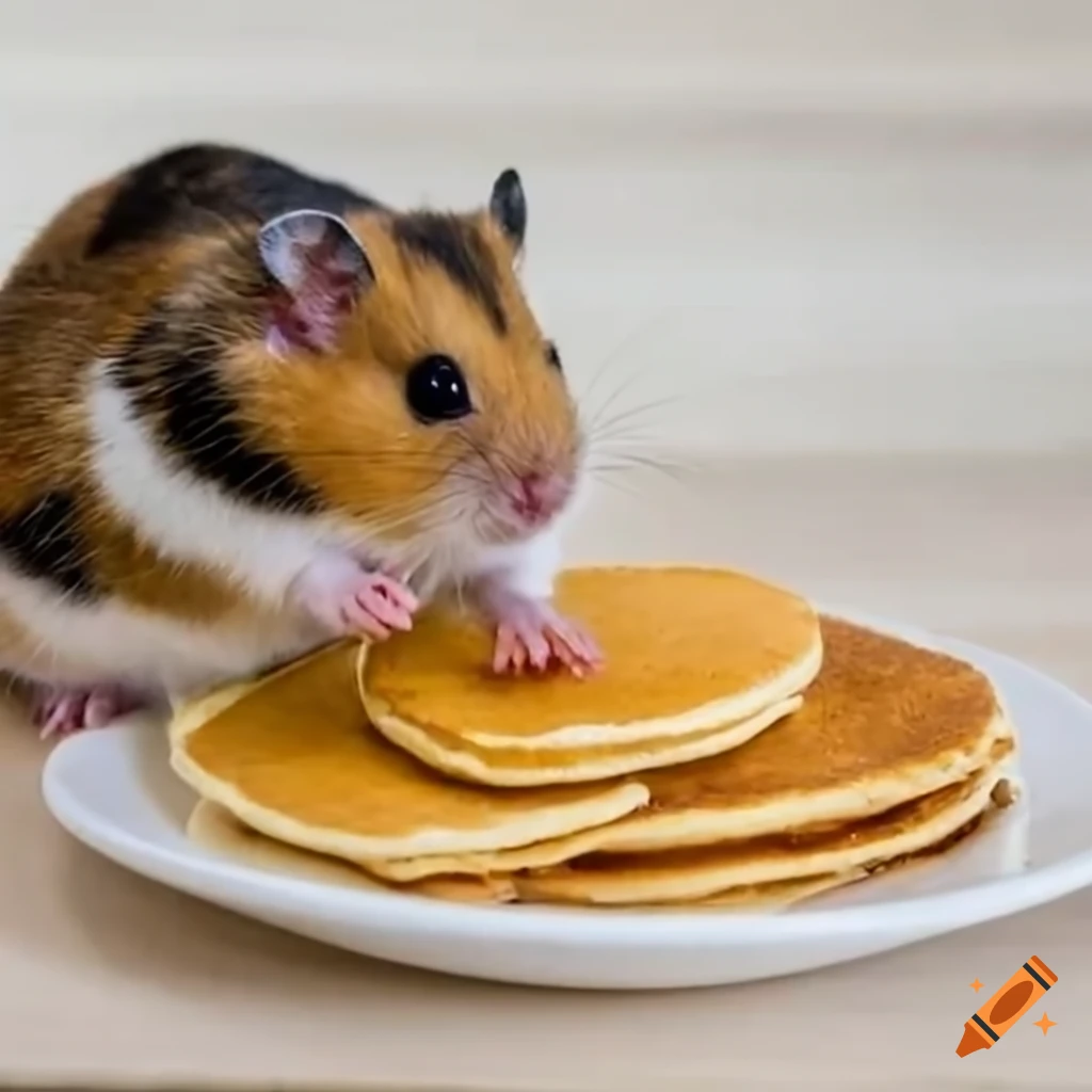 Hamster with pancakes on a plate on Craiyon
