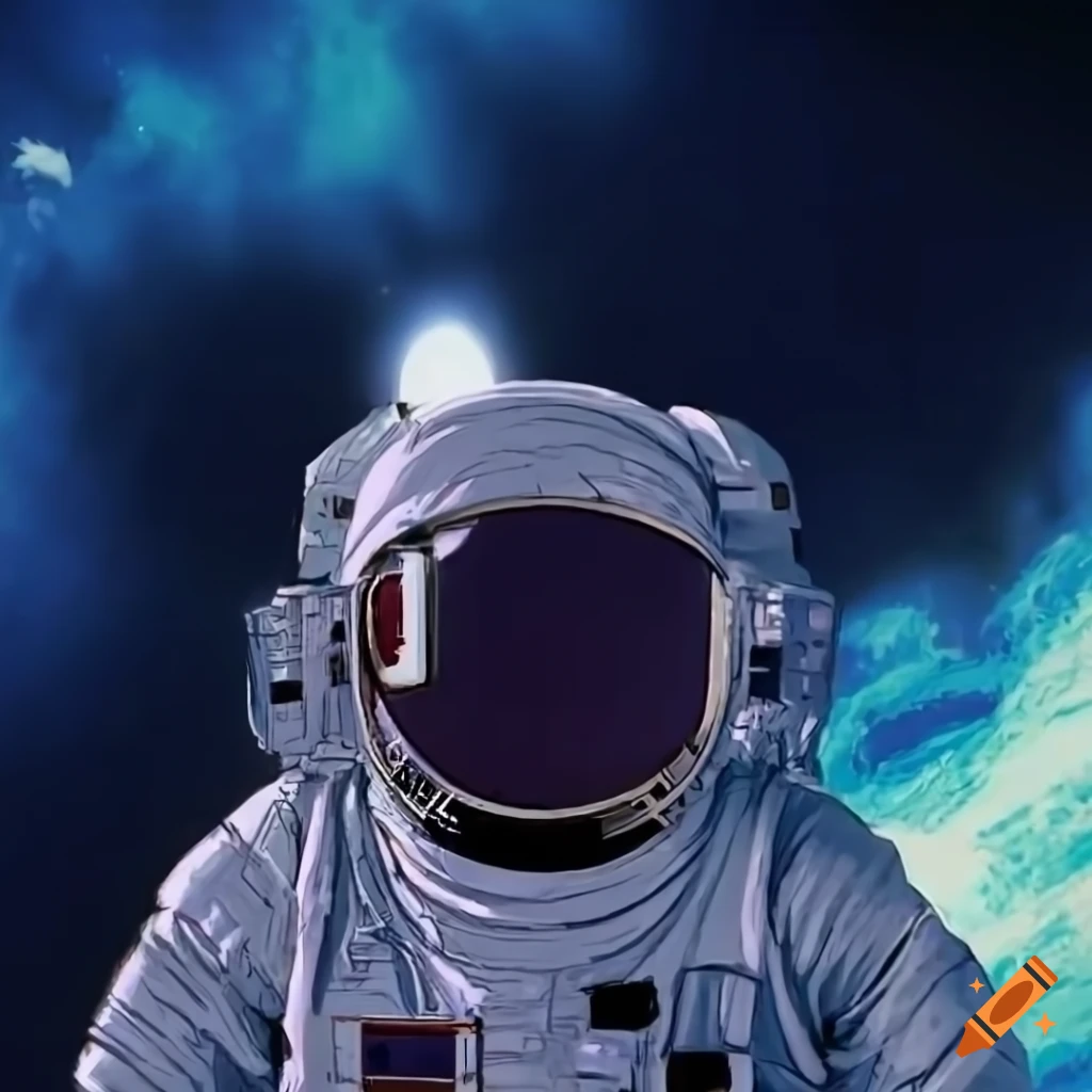 Astronaut exploring deep space with futuristic visor in a 90s style ova ...
