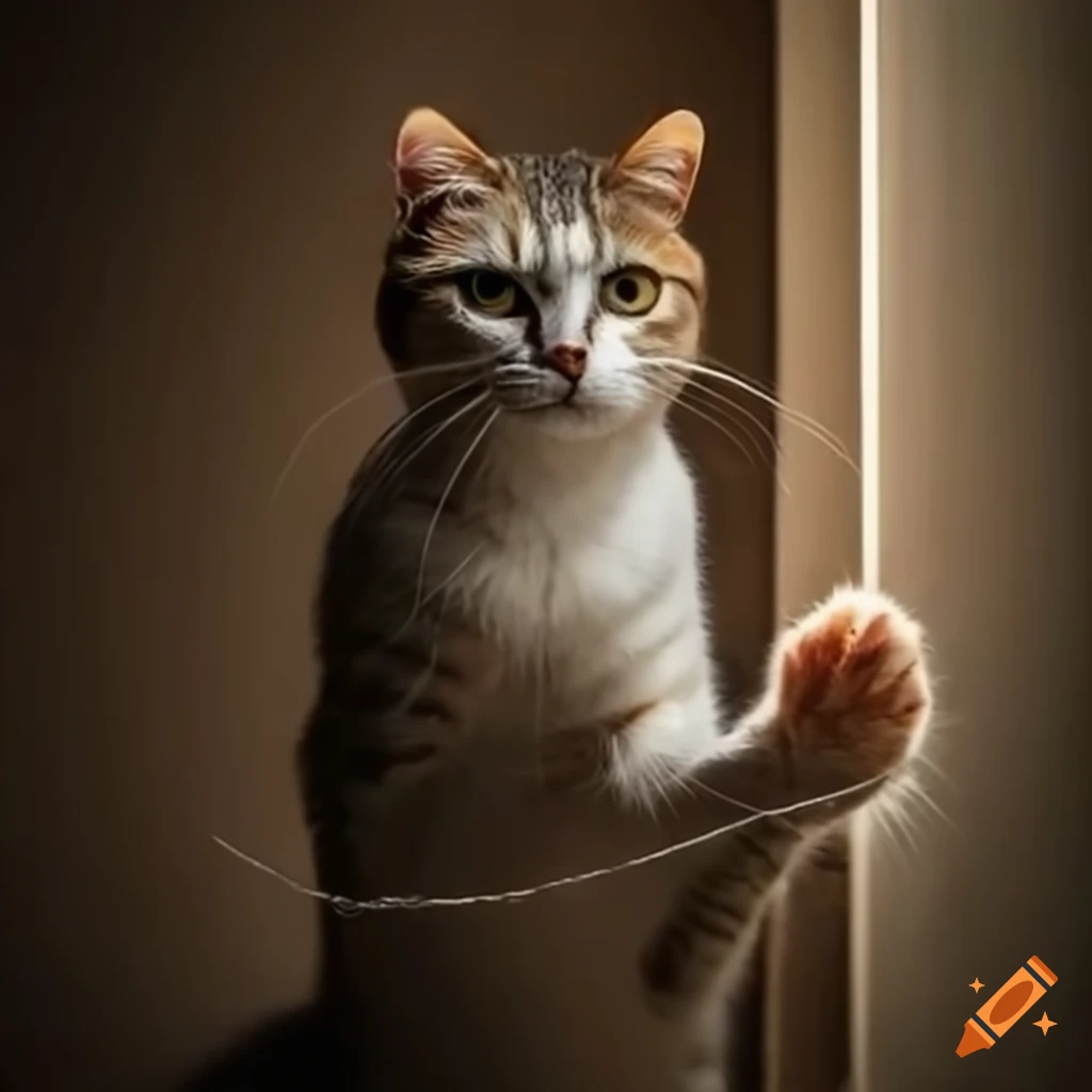 Elegant and captivating cats playing with string in a hallway on Craiyon