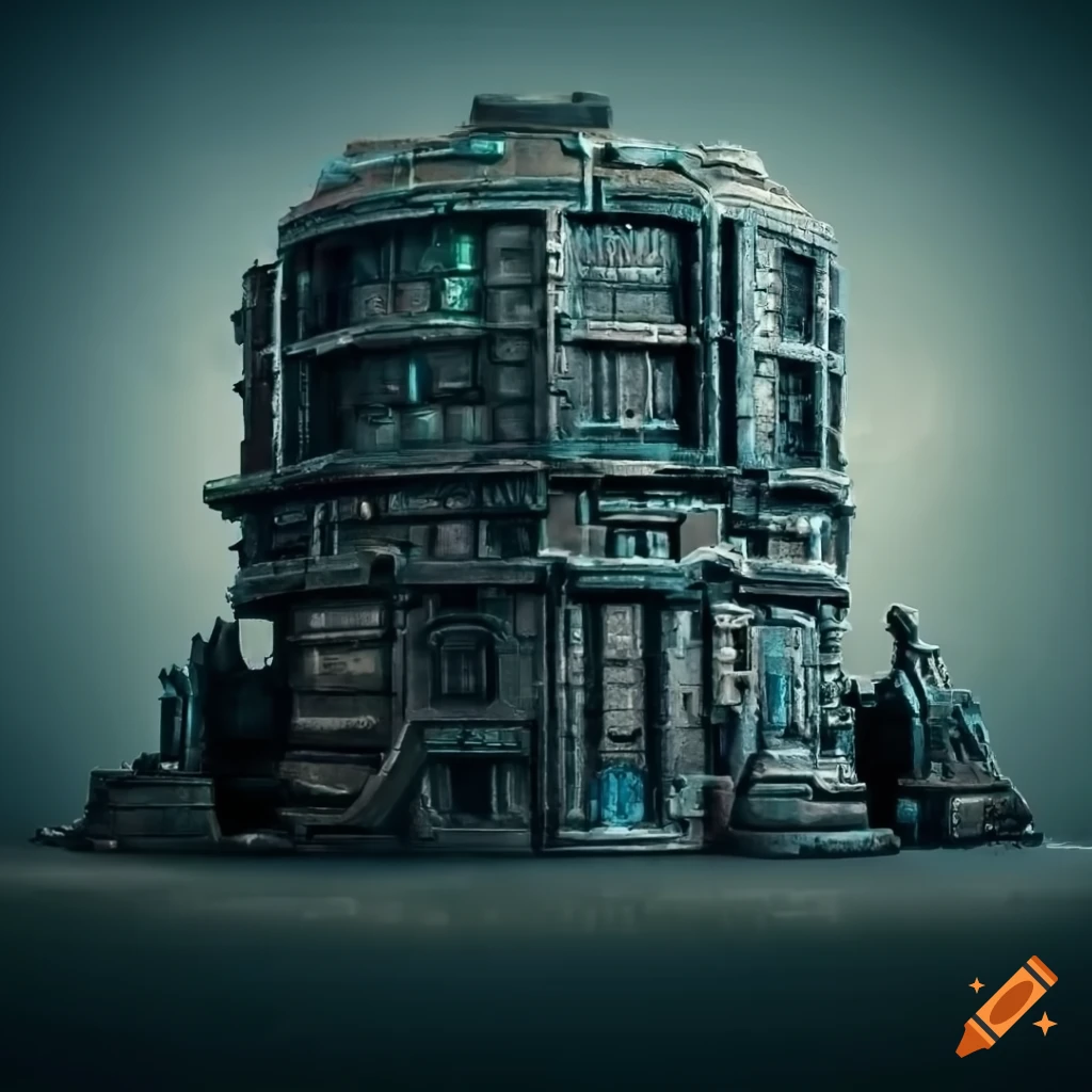 Cylindrical space base in a dystopian industrial sci-fi setting on Craiyon