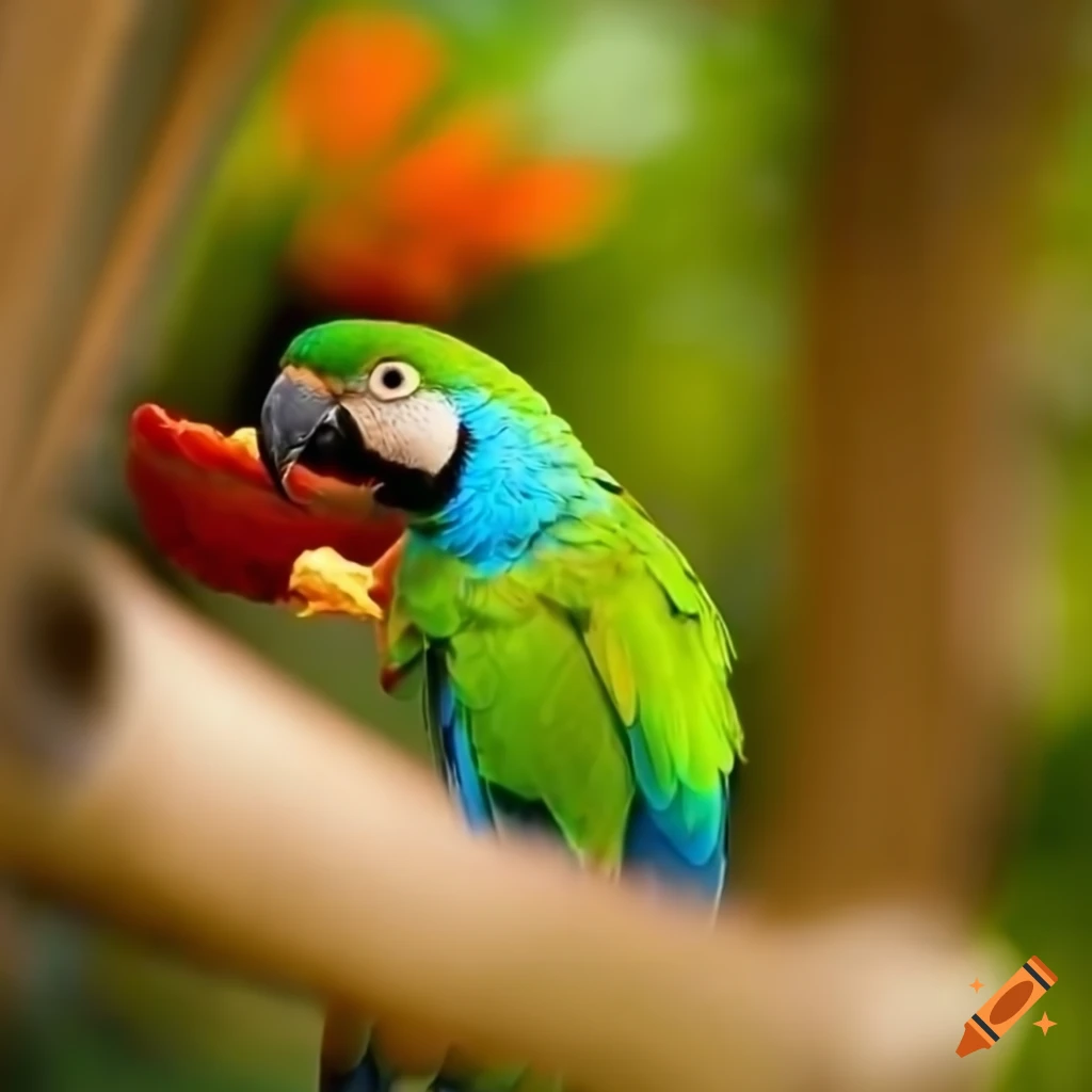 Parrot eating fruit on a tree on Craiyon