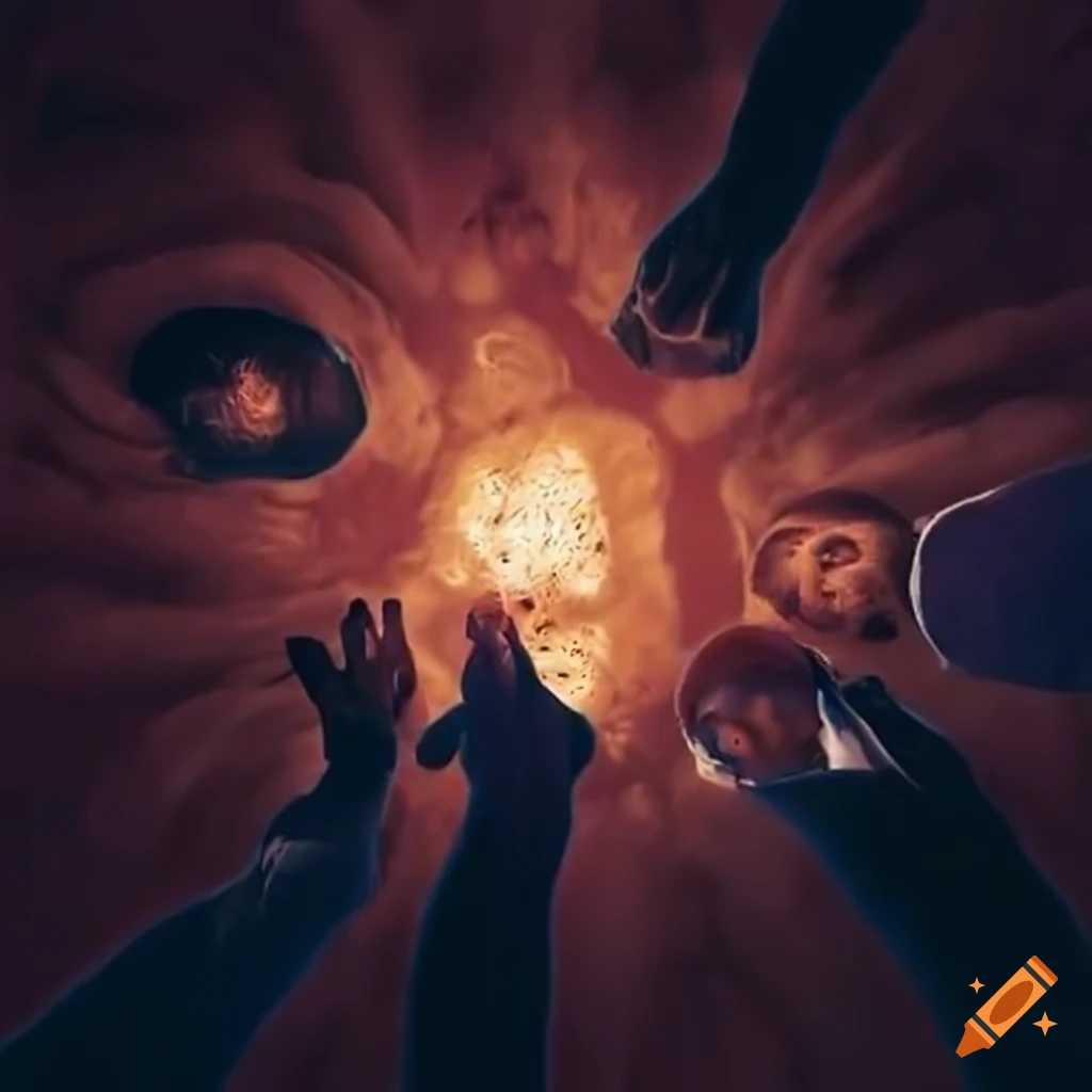 Panoramic view of humans shivering in the cold on Craiyon