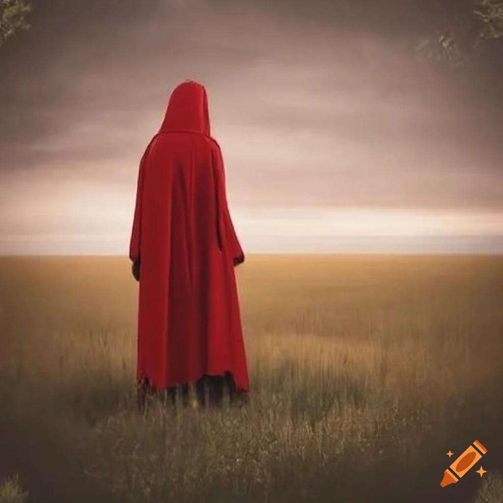 Surrealist god in a red robe amidst a field on Craiyon