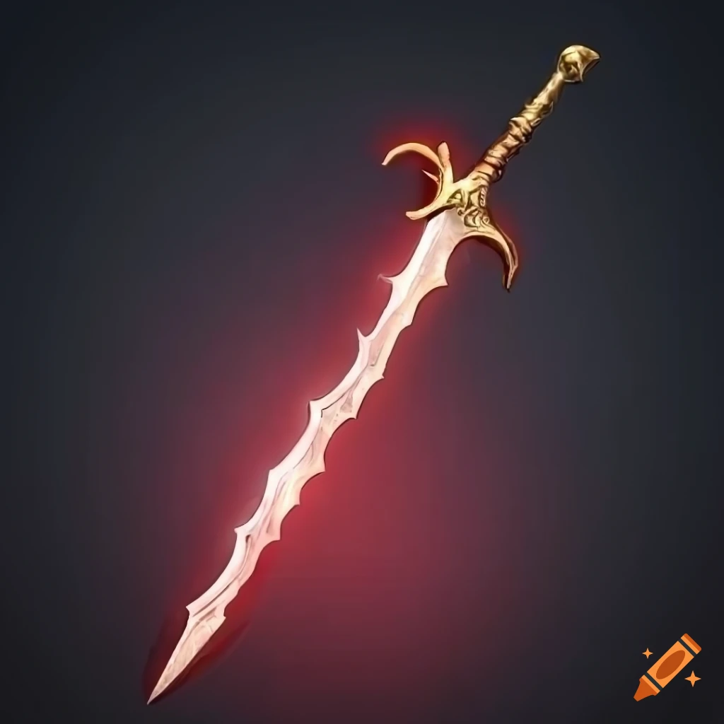 Ruby fantasy magic sword with golden winged hilt and ruby pommel on Craiyon