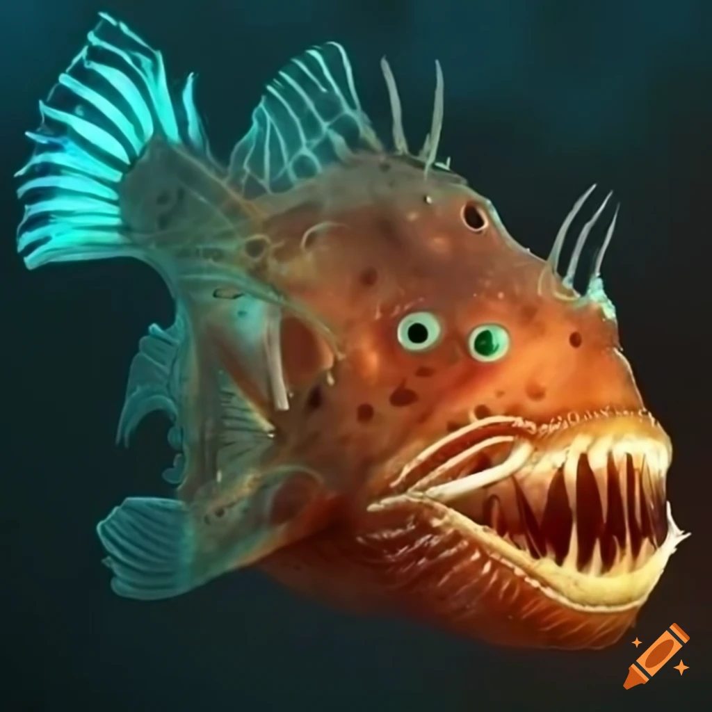 Anglerfish in the deep sea with a glowing lantern on Craiyon