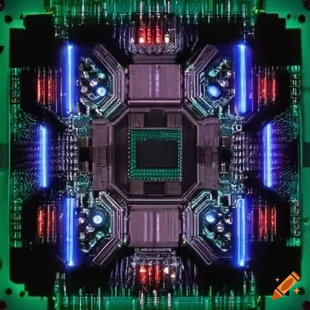 Computer chip with optical fibers and colorful lights in 3d on Craiyon