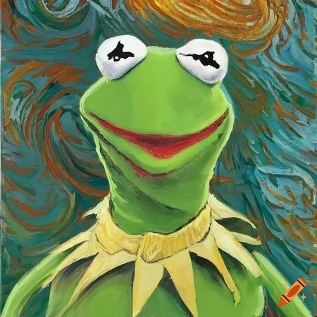 Van gogh painting featuring kermit the frog on Craiyon