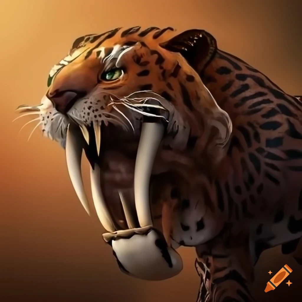 Intricate art of a saber-toothed tiger's head on Craiyon