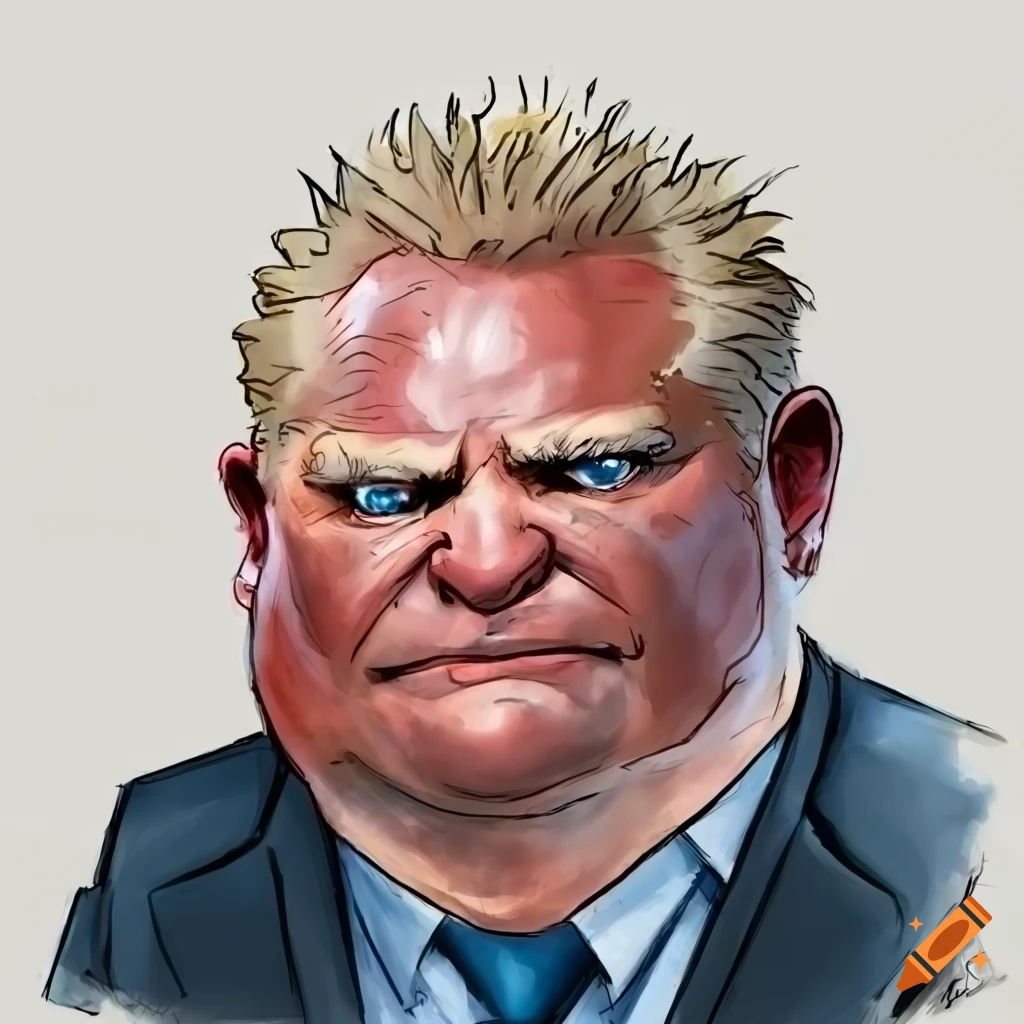 Satirical political cartoon of Doug Ford as a thug on Craiyon