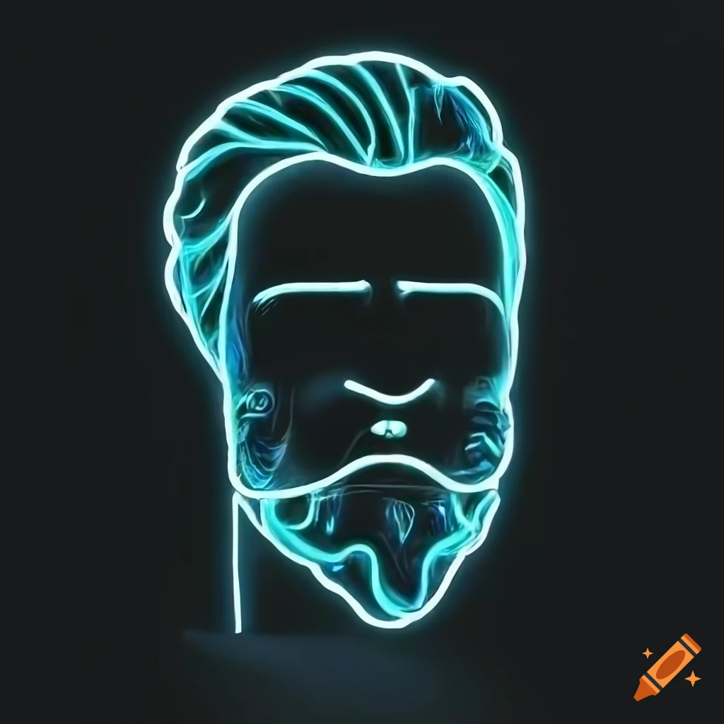 Neon outline of a bearded man's face on Craiyon