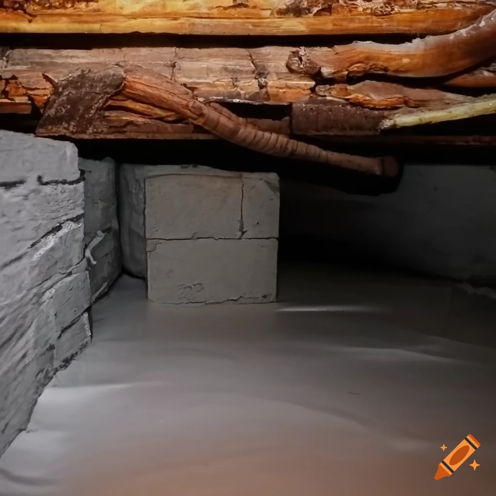 Small crawlspace with cinder blocks on Craiyon