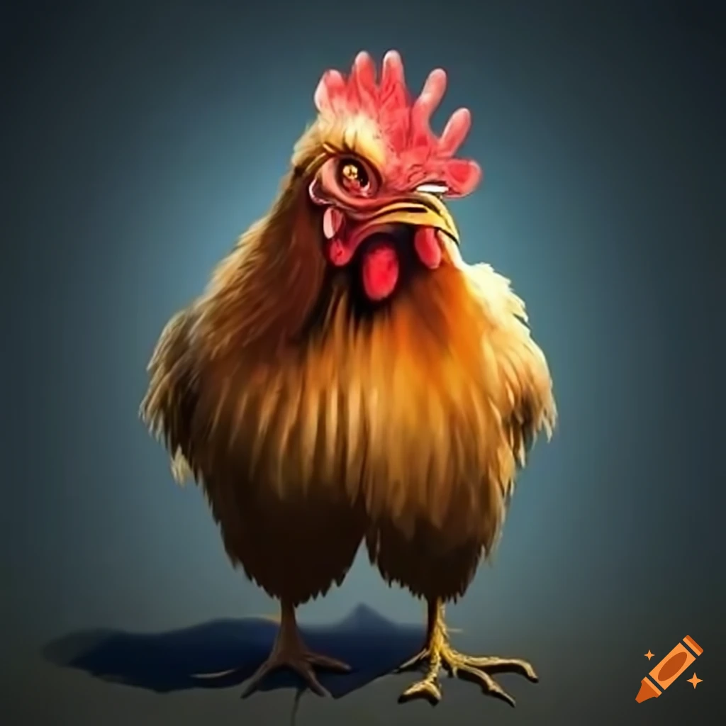 Angry chicken holding a pretend bomb in an illustration on Craiyon