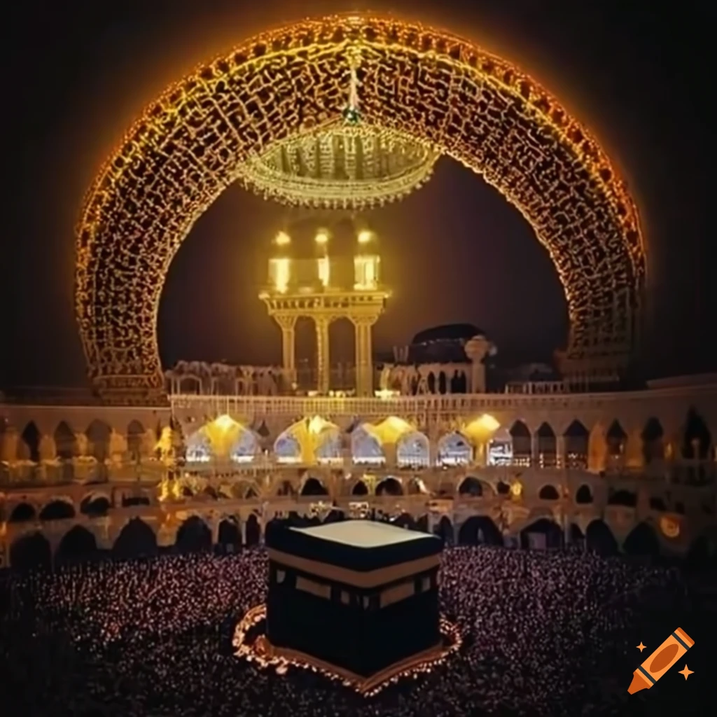 Kaaba shareef adorned with lights during ramadan on Craiyon
