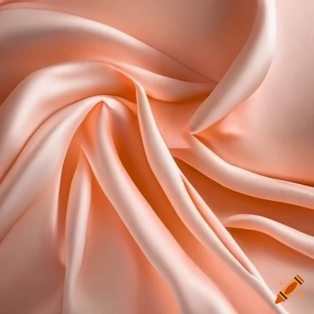 Delicate peach-colored silk fabric artistically folded on Craiyon