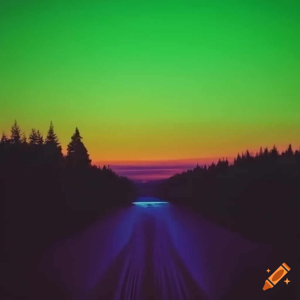 Green synthwave sunset over Willamette Valley landscapes on Craiyon