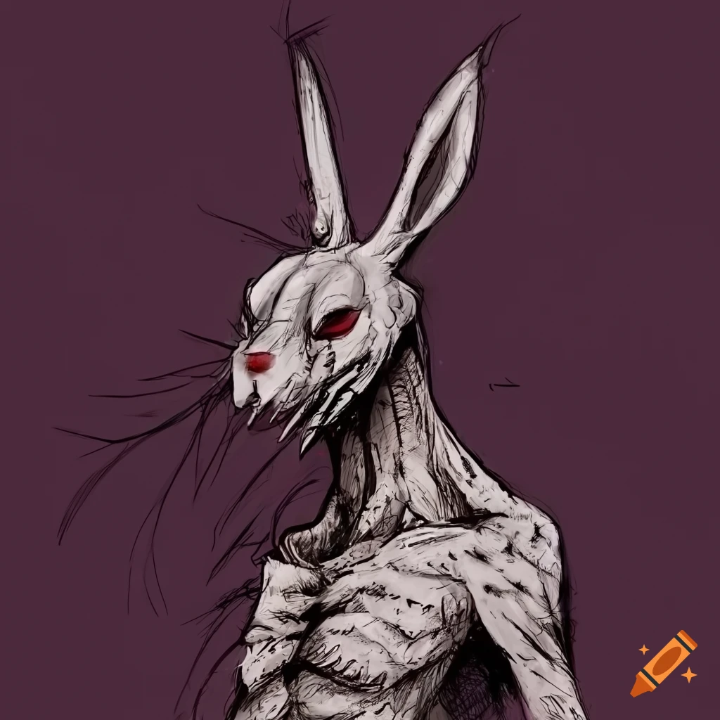 Thorned humanoid rabbit in a horror sketch style on Craiyon