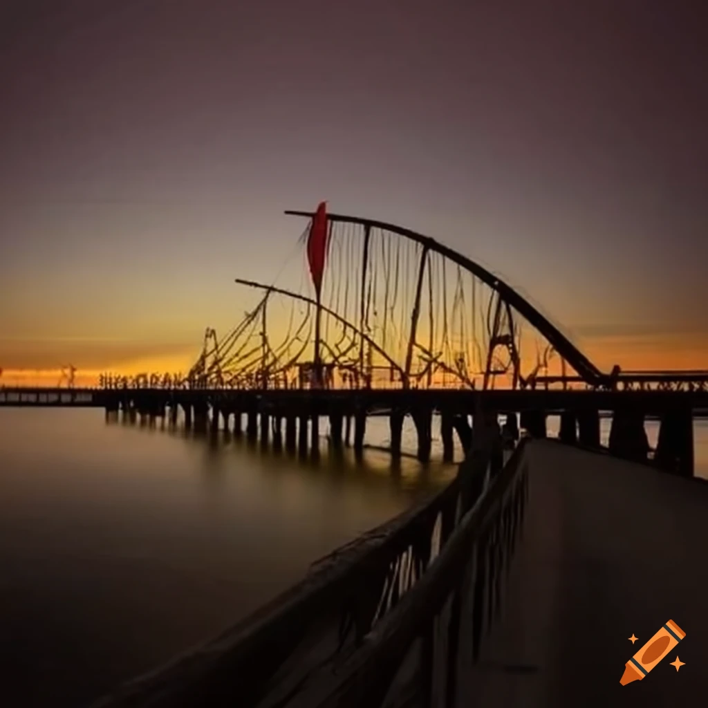 Distorted surrealist view of galveston pier and bridge on Craiyon