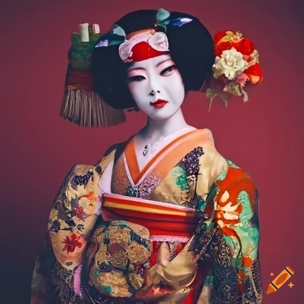 Two japanese oiran in traditional attire on Craiyon