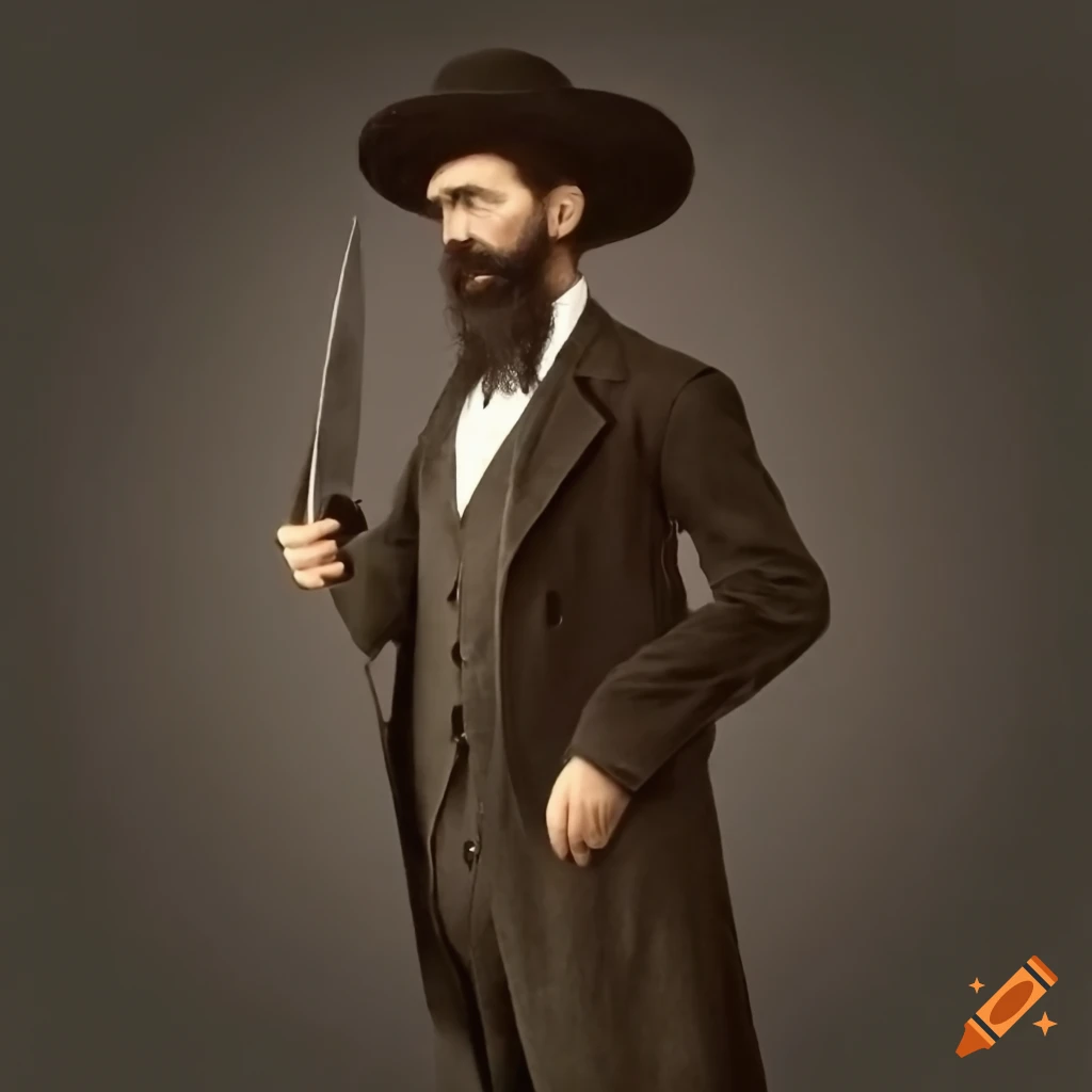 1900s gangster running with a silver knife in hand and cowboy hat on ...