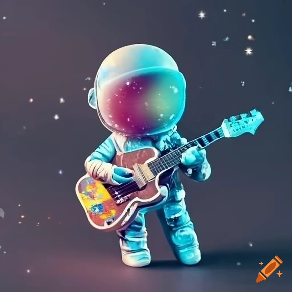 Mini spaceman playing guitar in a galaxy on Craiyon