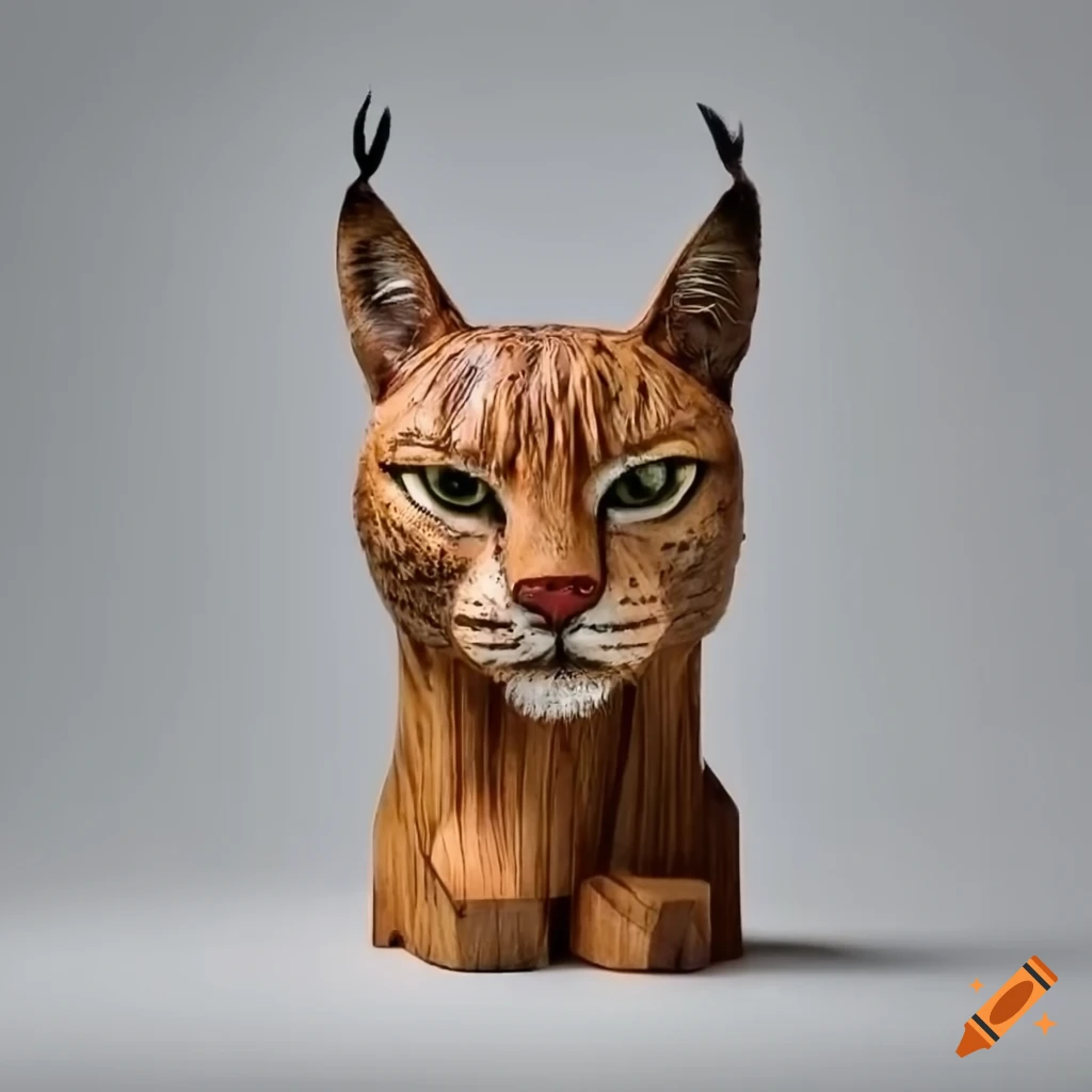 Sculpture of a wooden lynx on Craiyon