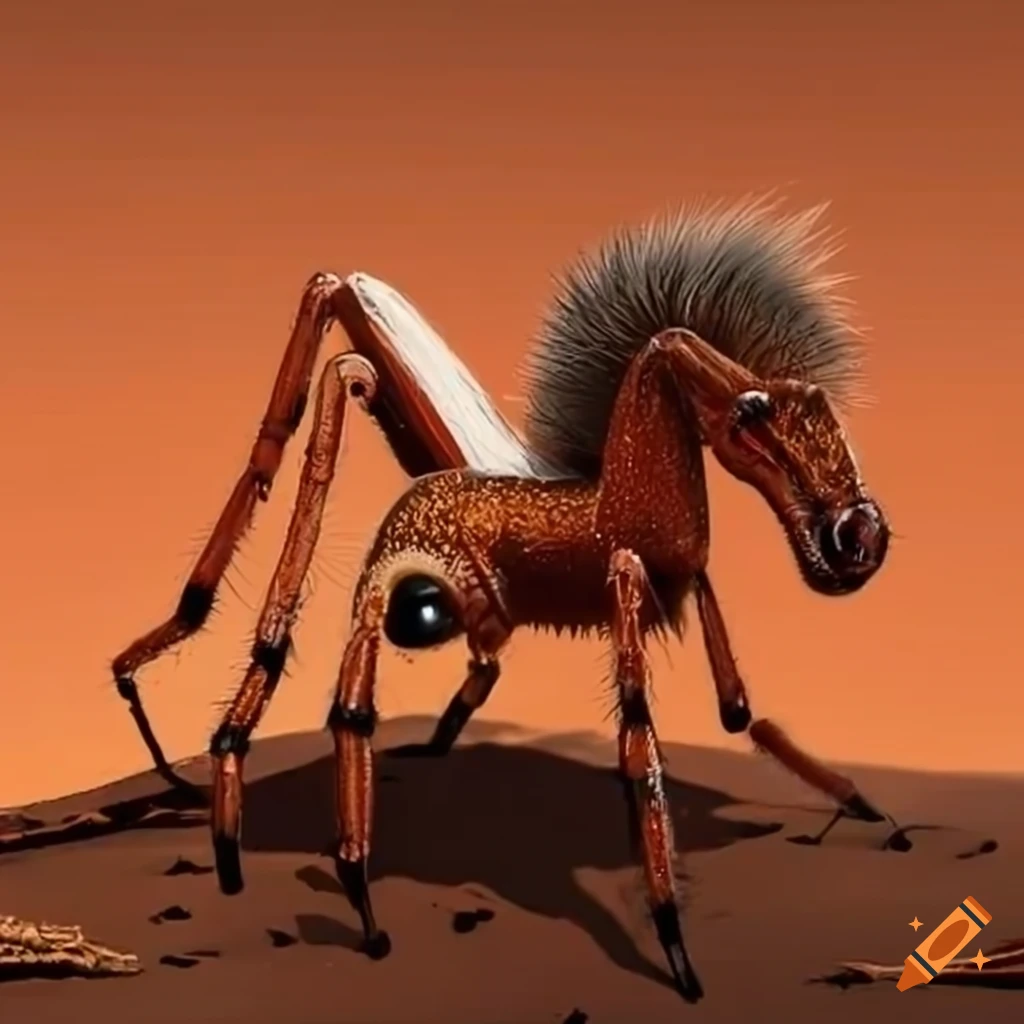 Spider with a horse head on mars on Craiyon