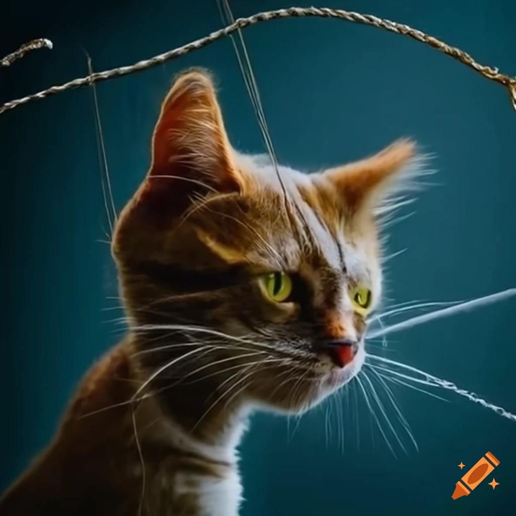 Elegant cats playing with string in a hallway on Craiyon