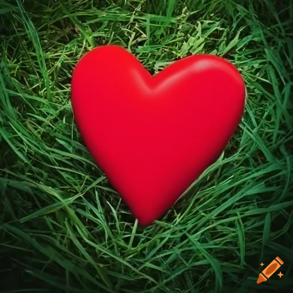 Beautiful red heart on grass on Craiyon