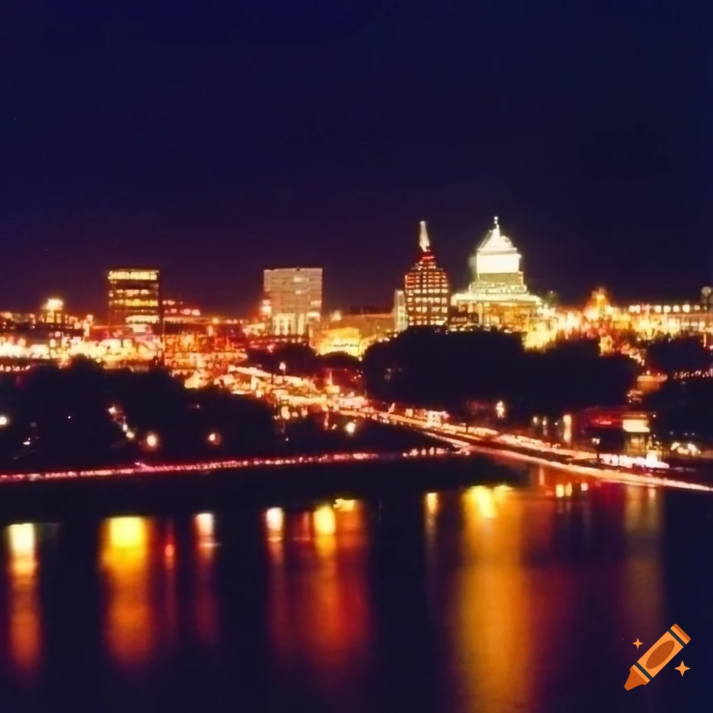 Nighttime view of Madison, Wisconsin in 1996 on Craiyon